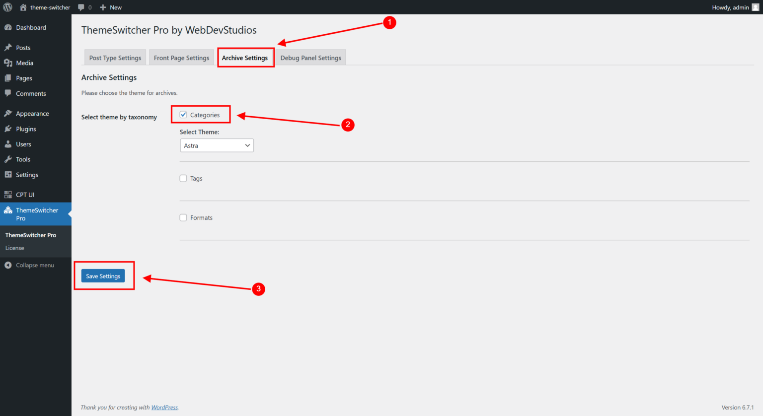 Enable and select a theme for specific taxonomy - ThemeSwitcher Pro