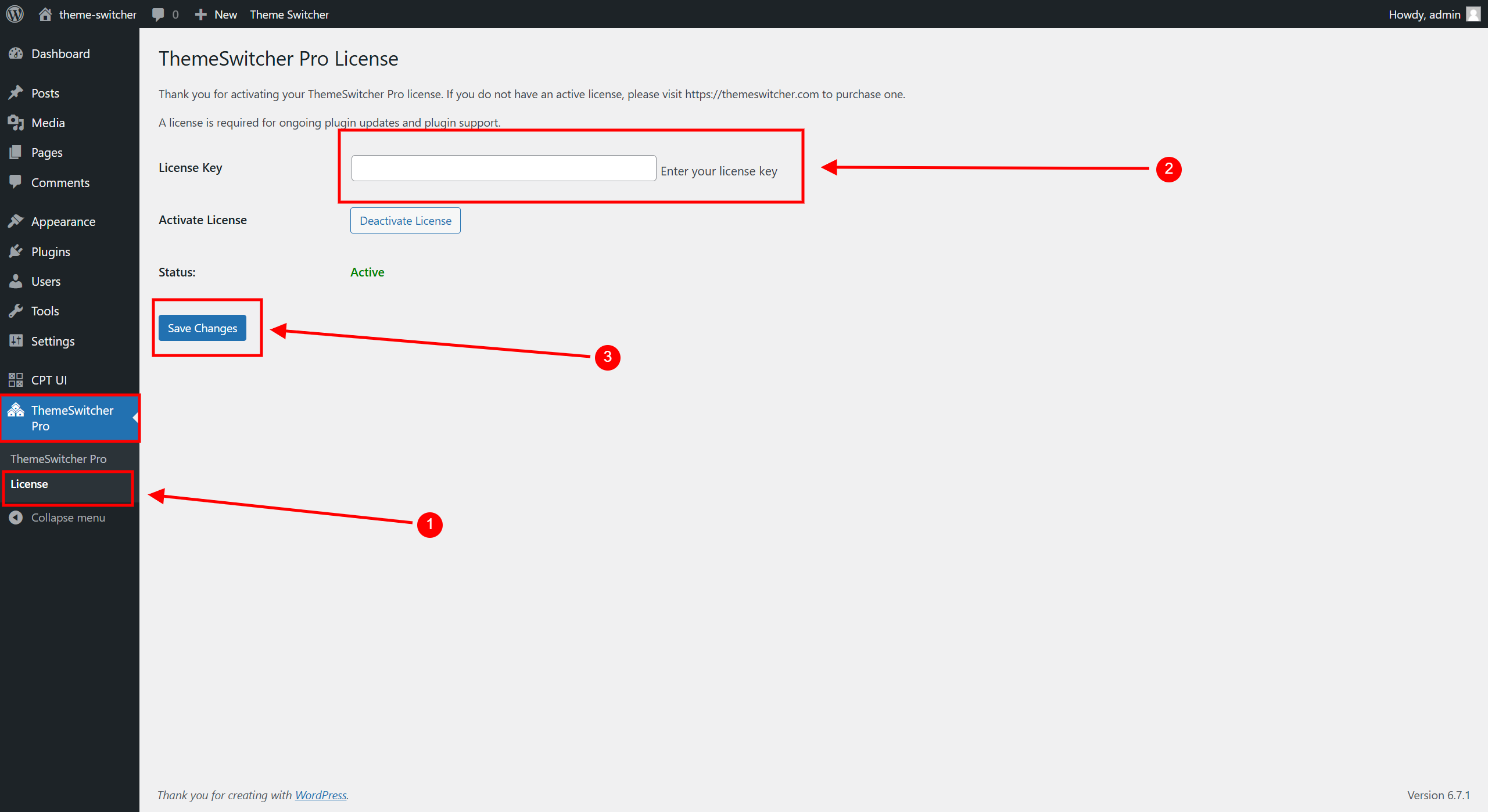 Activate the license - ThemeSwitcher Pro